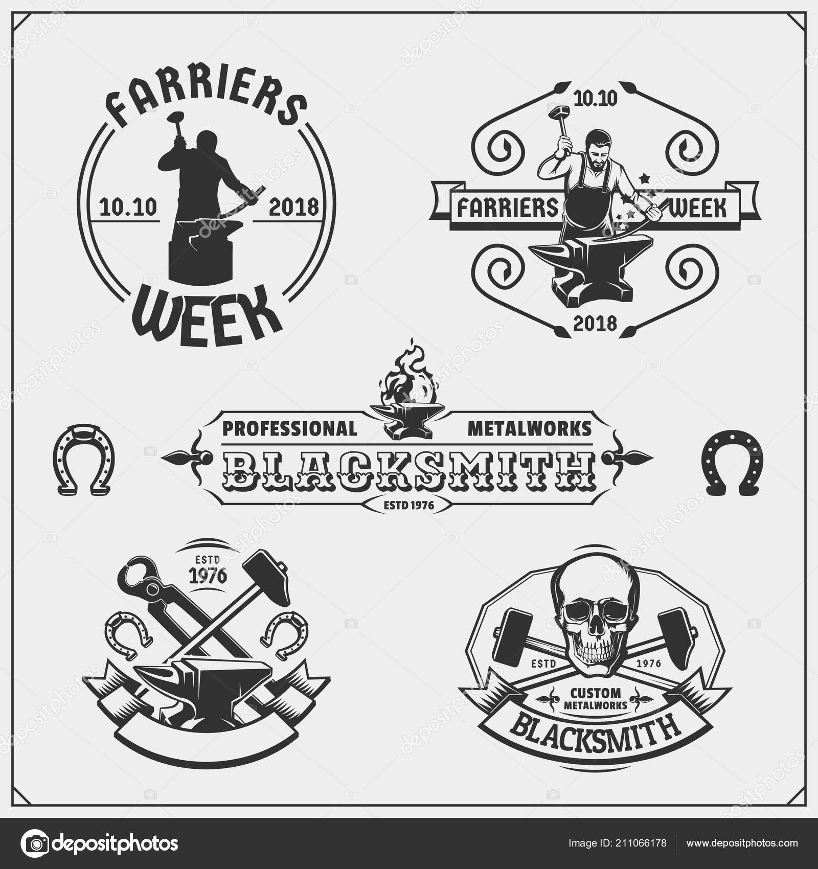 Vintage Emblems Forge Blacksmith Labels Badges Design Elements Vector ...