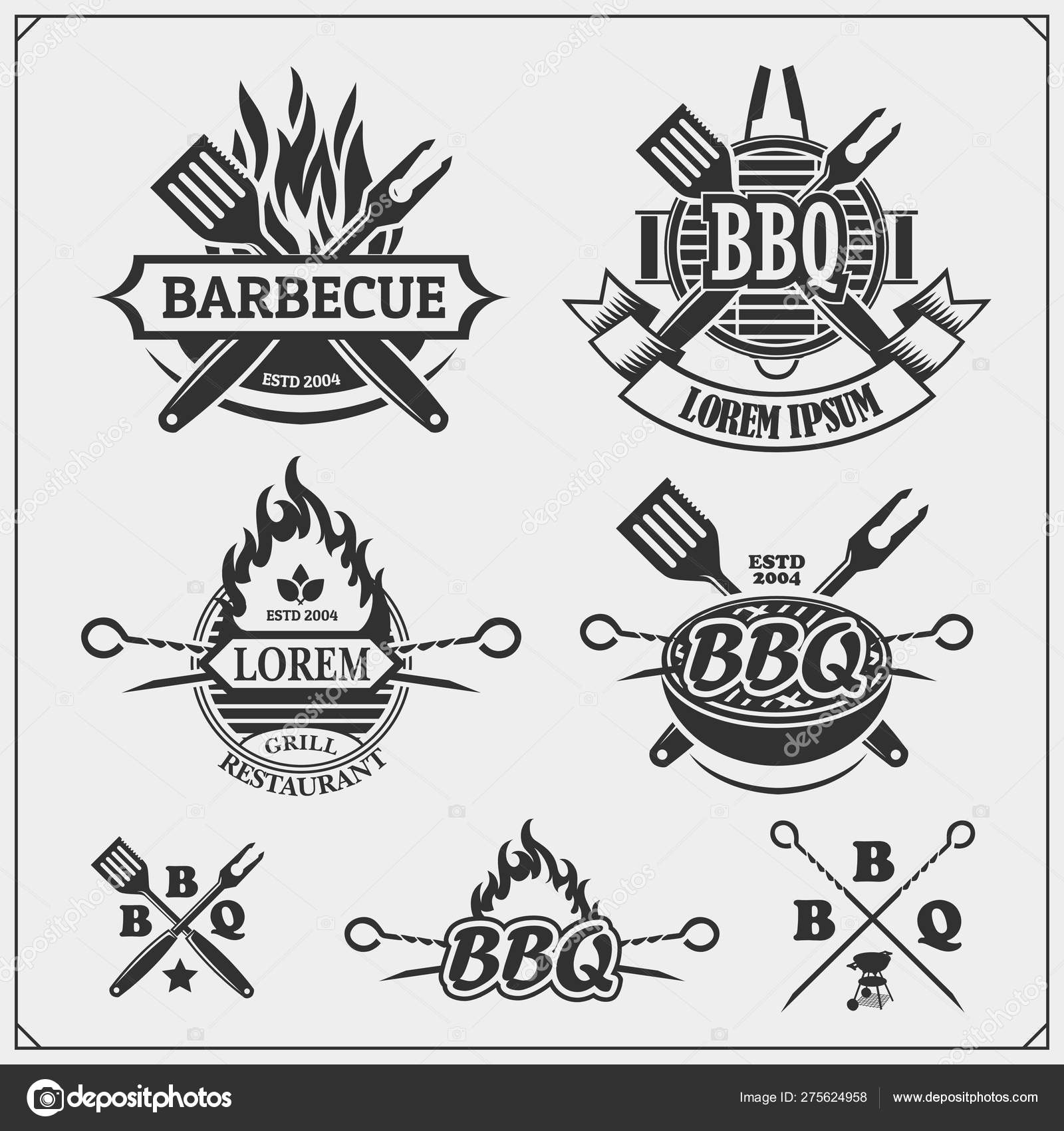 Bbq Grill Labels Set Barbecue Emblems Badges Design Elements Vector ...