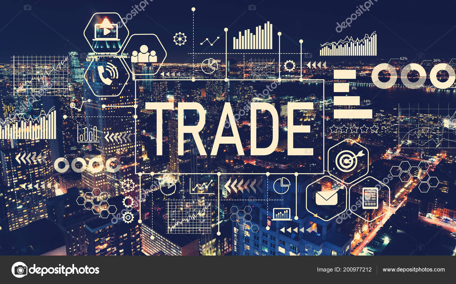 Trade with aerial view of Manhattan, NY — Stock Photo © Melpomene ...