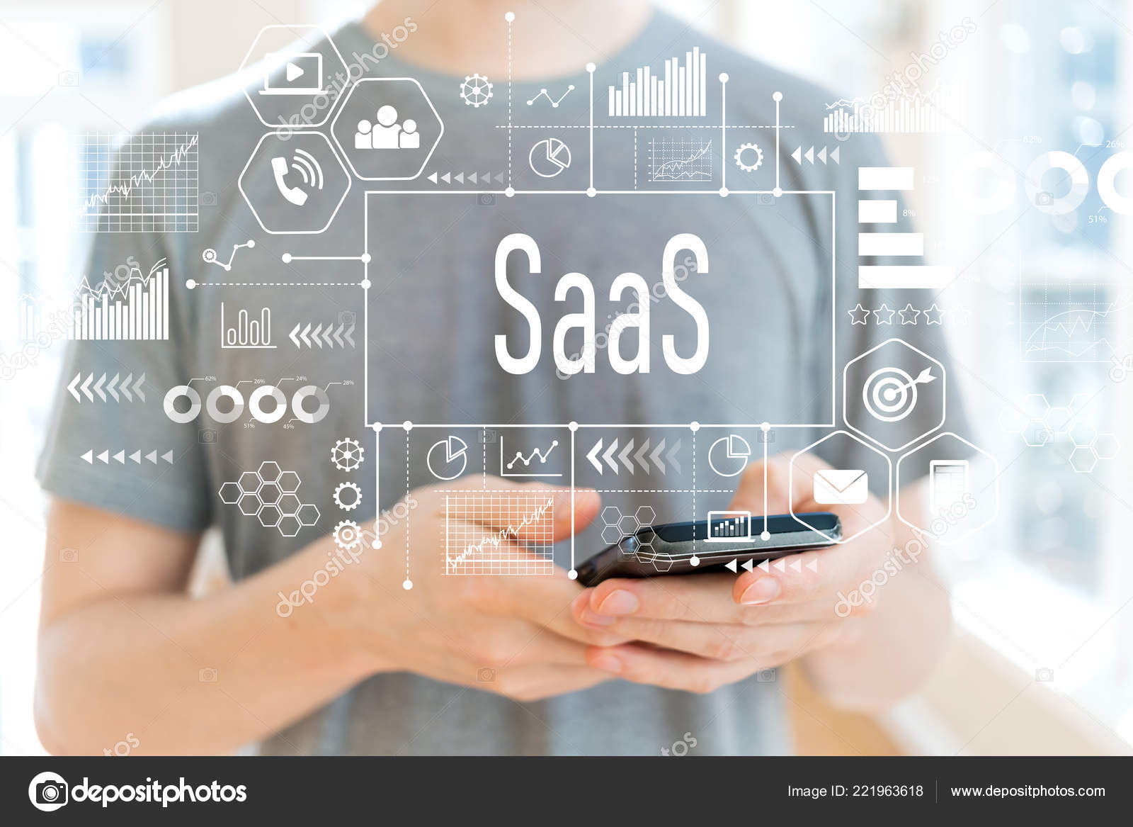 SaaS with man using a smartphone — Stock Photo © Melpomene #221963618