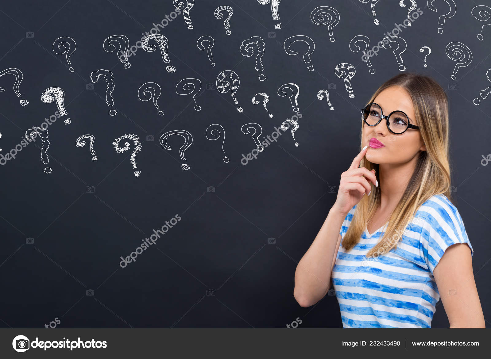 Small question marks with young woman — Stock Photo © Melpomene #232433490