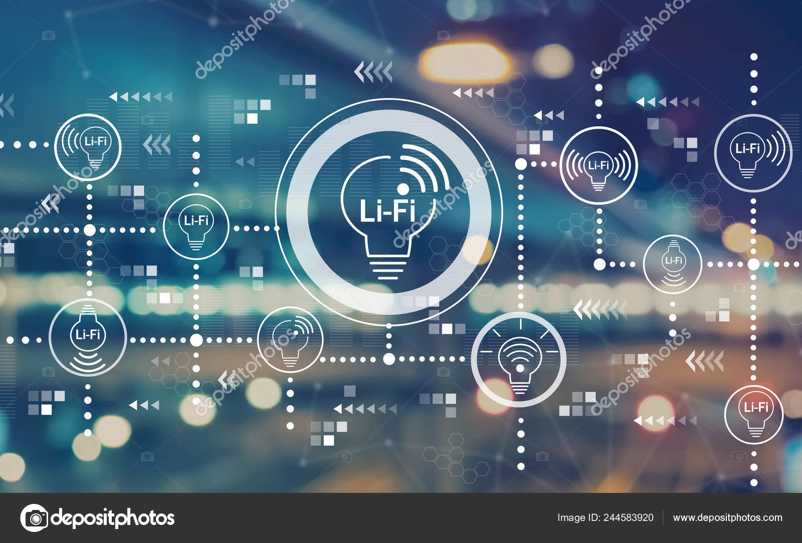 LiFi theme with blurred city lights Stock Photo by ©Melpomene 244583920