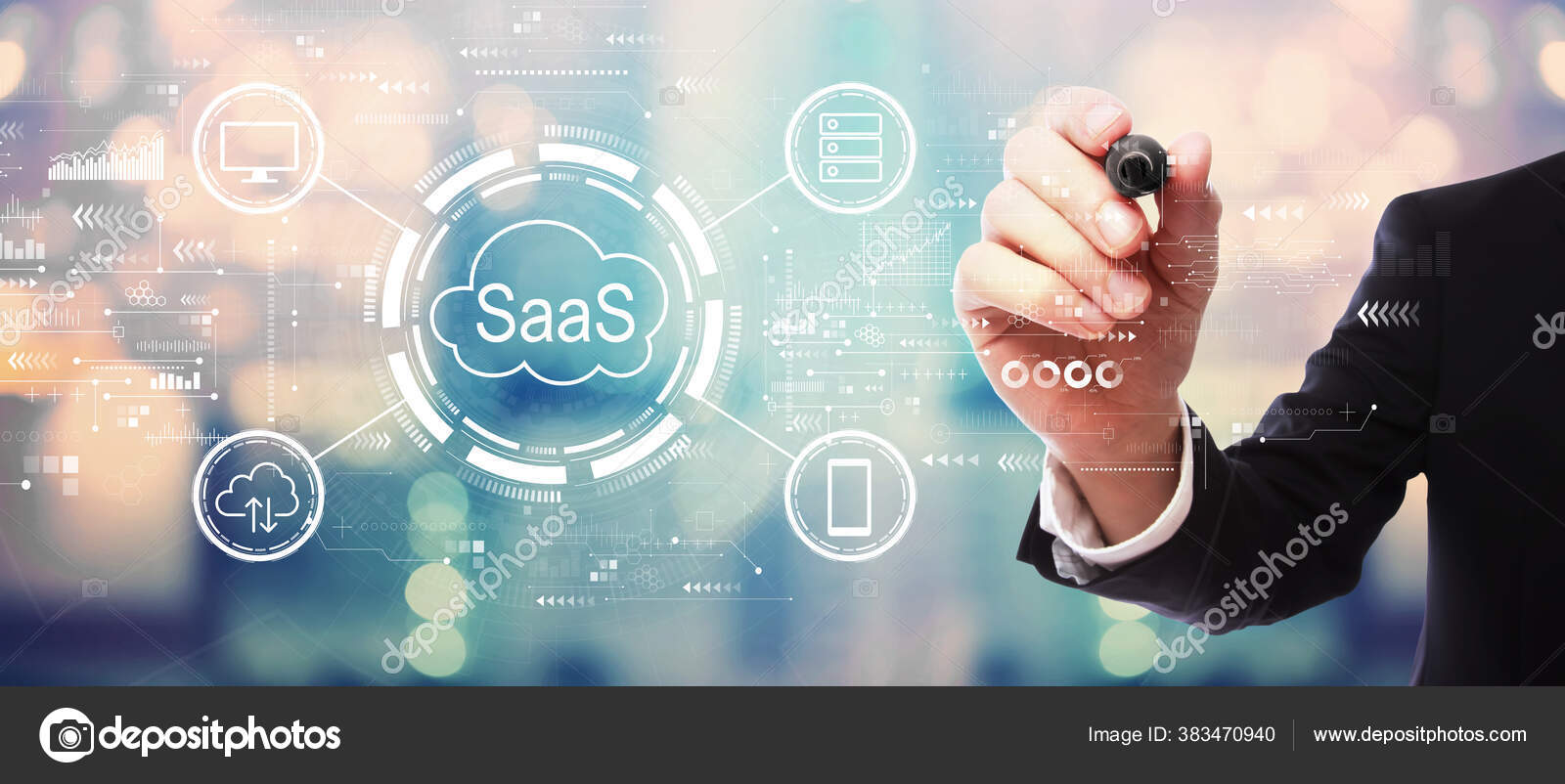 SaaS - software as a service concept with businessman — Stock Photo © Melpomene #383470940