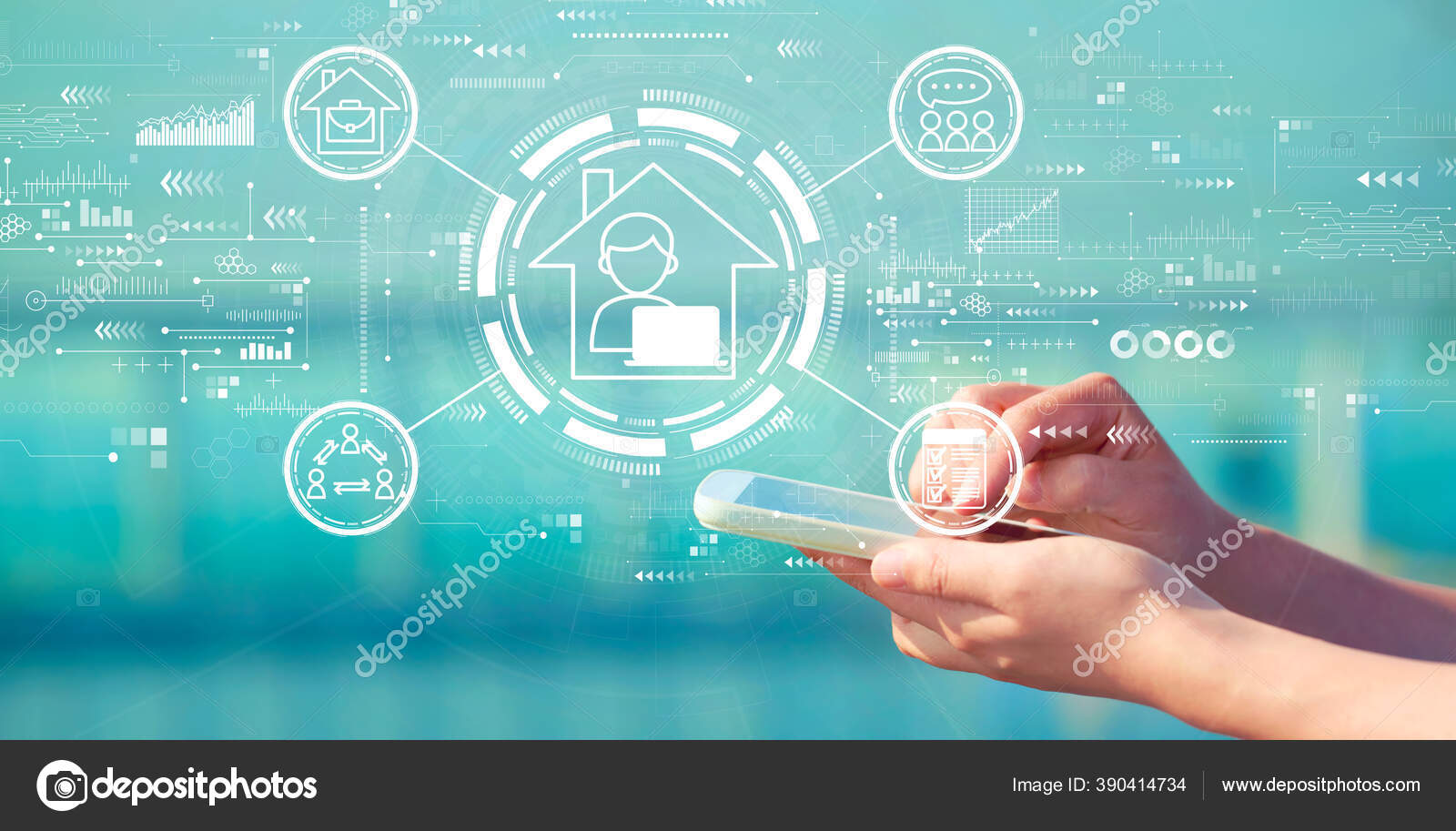 Remote Work theme with smartphone Stock Photo by ©Melpomene 390414734