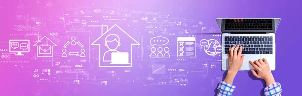 Remote Work theme with woman using a laptop Stock Photo by ©Melpomene ...