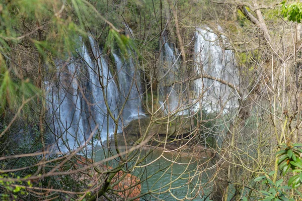 picturesque landscape of big waterfall with clean water - Stock Image ...