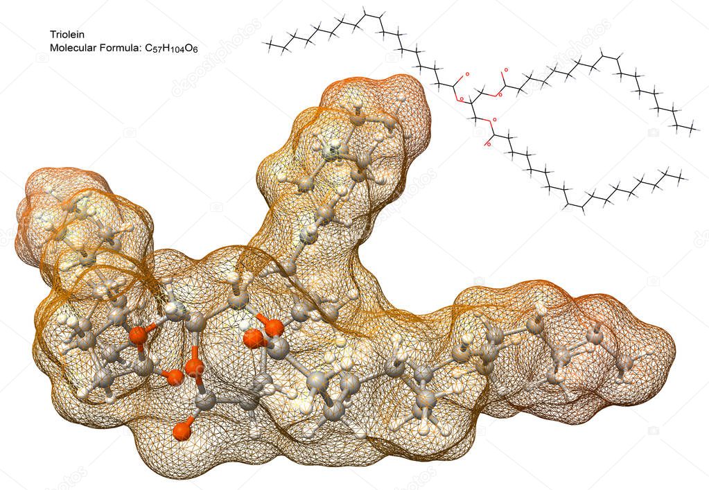 modelo 3d de molécula de trioleína, fórmula química y estructura 2d ...