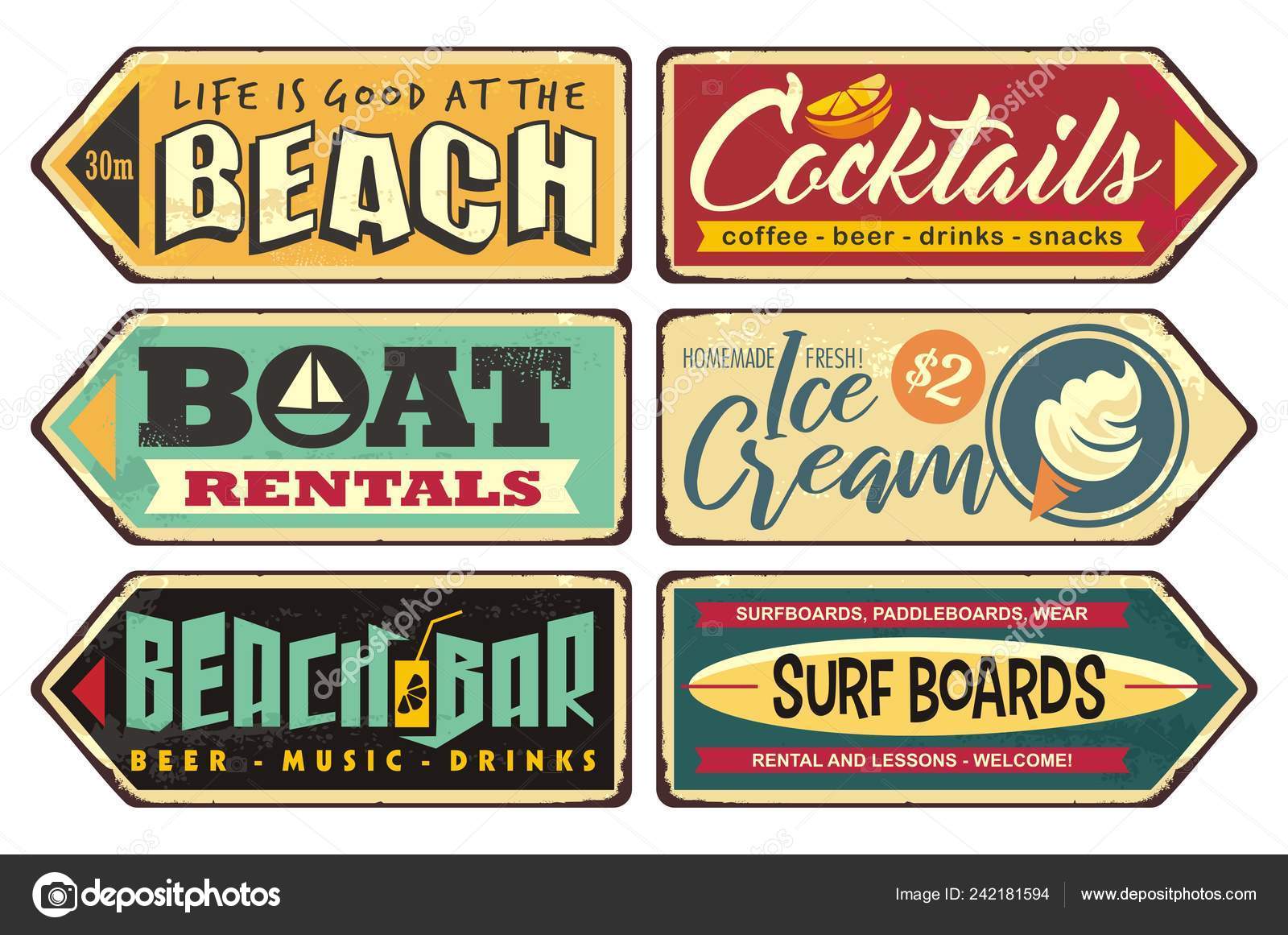 Summer Signs Collection Beach Cocktails Ice Cream Boat Rentals Beach ...