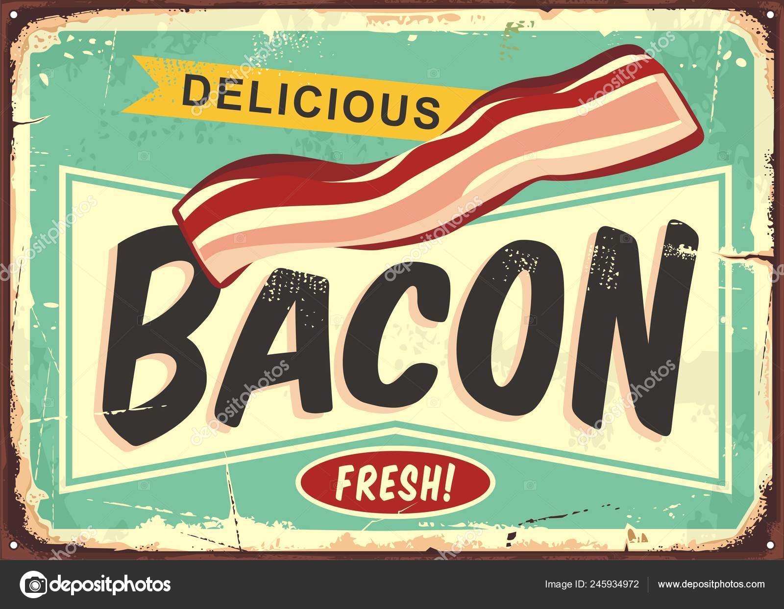 Delicious Bacon Retro Sign Fresh Smoked Meat Product Promo Poster Stock ...