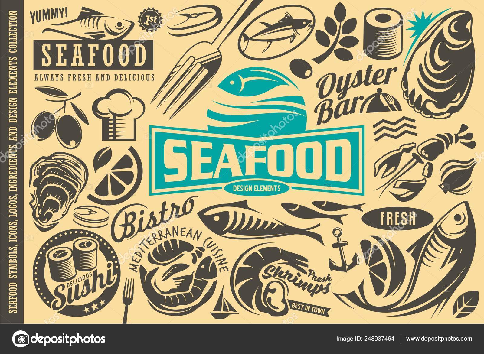Seafood Restaurant Design Elements Collection Fish Oyster Lobster ...