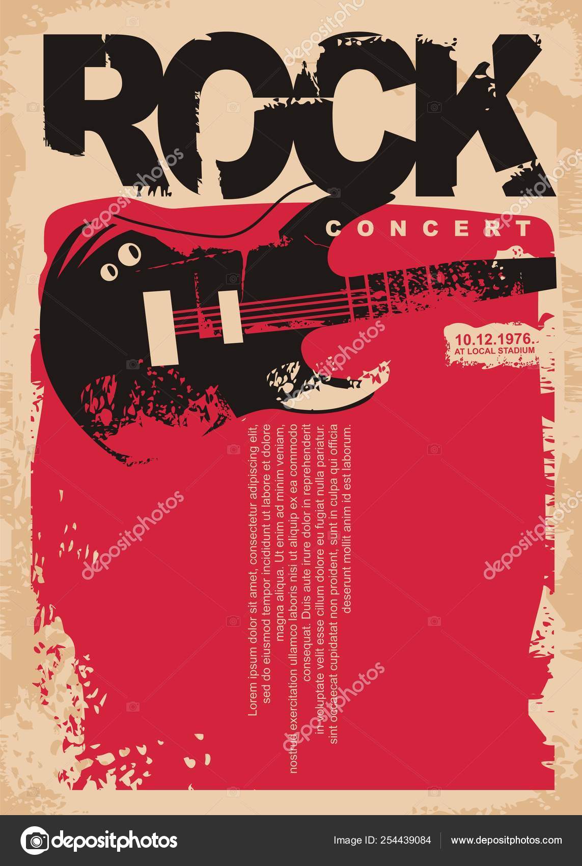 Plantilla Póster Concierto Rock Con Guitarra Eléctrica Sobre Fondo Rojo ...