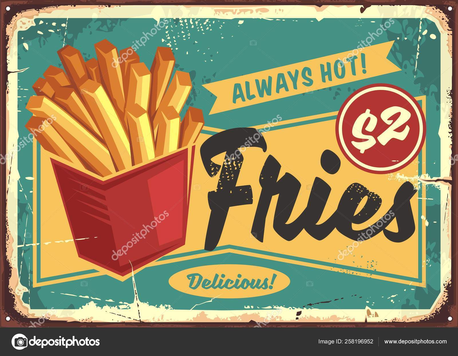 French Fries Red Box Vintage Fast Food Sign Street Food ⬇ Vector Image ...