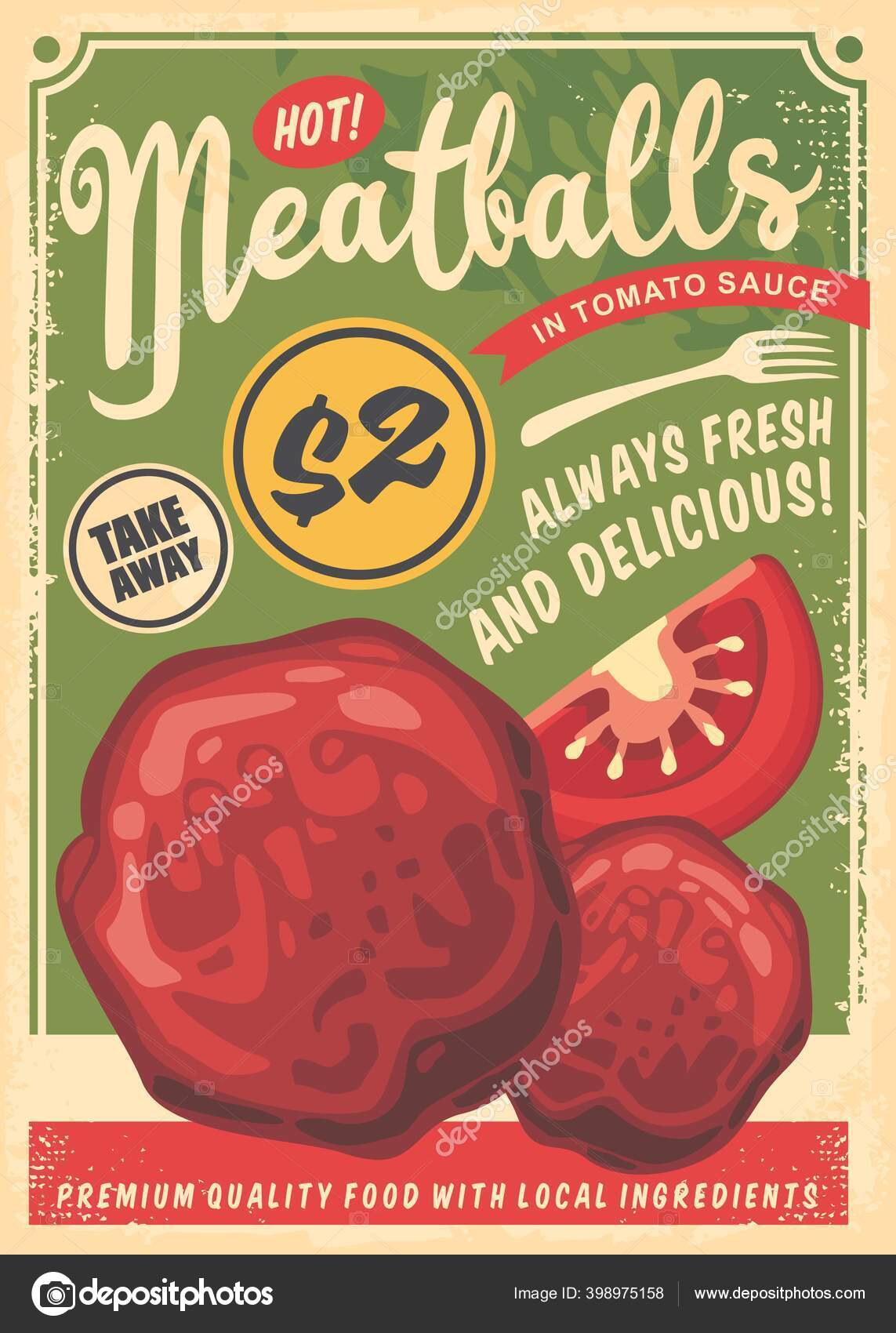 Meatballs Flyer Made Fast Food Restaurants Poster Green Background ...