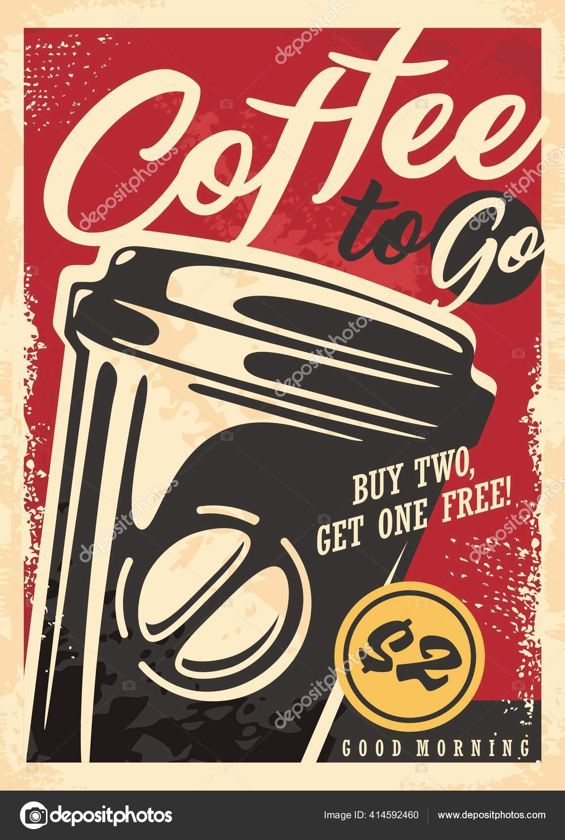 Coffee Retro Design Cafe Bar Vintage Poster Plastic Coffee Cup Stock ...