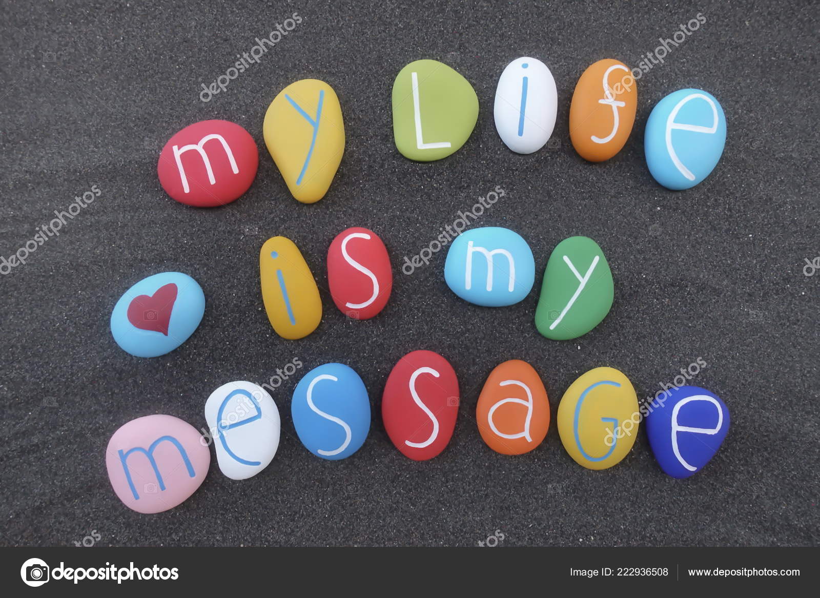 Life Message Colored Stones Text Black Volcanic Sand — Stock Photo ...