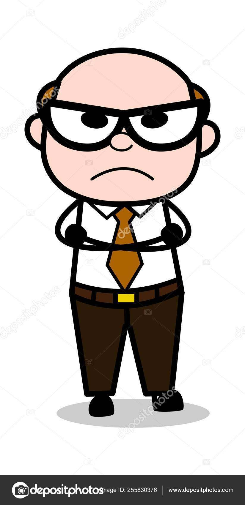 Watching in Aggression - Retro Cartoon Office old Boss Man Vecto Stock ...