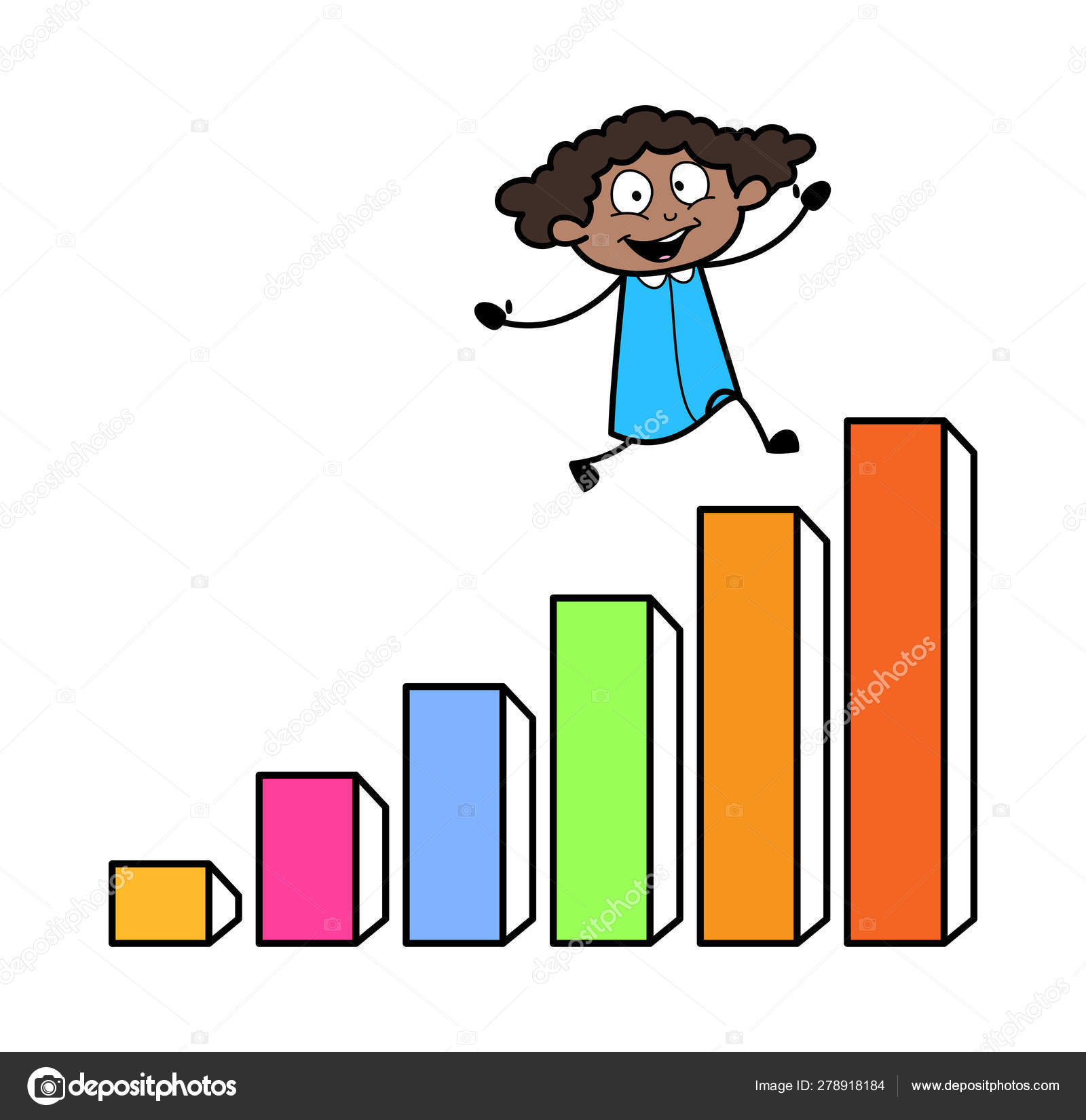 Creciendo en el Gráfico - Retro Negro Oficina Chica Dibujos Animados ...