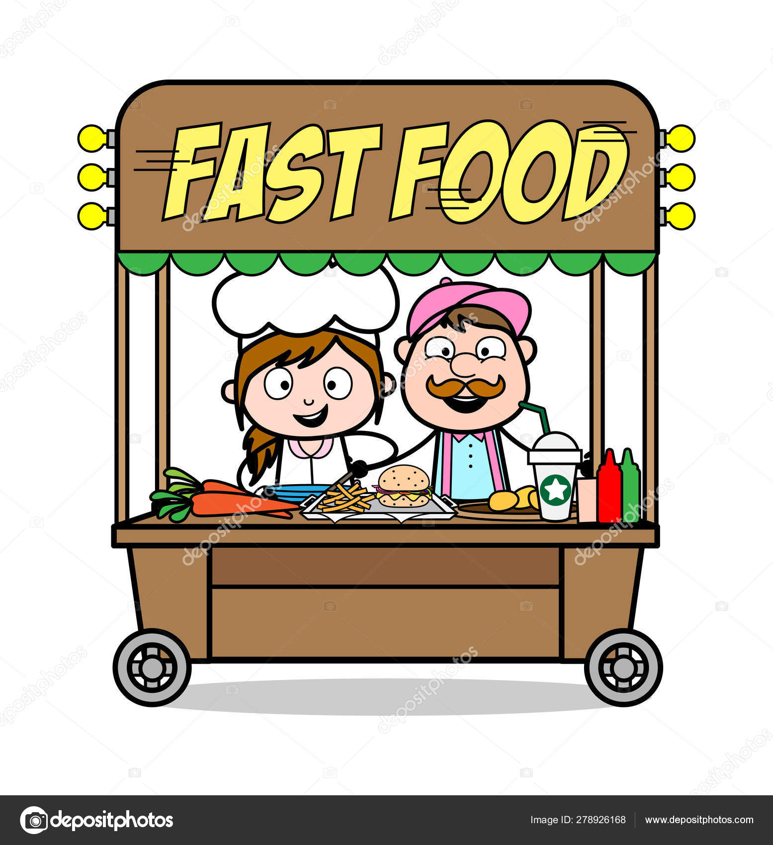 Fast Food Shop - Cartoon Waiter Male Chef Vector Illustration Stock ...