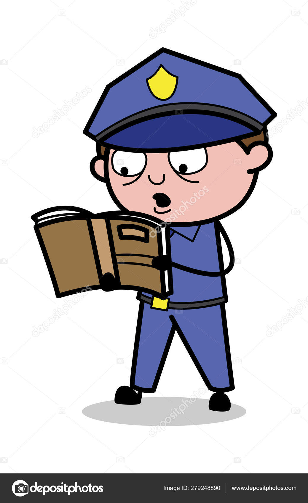 Reading a Book - Retro Cop Policeman Vector Illustration Stock Vector ...