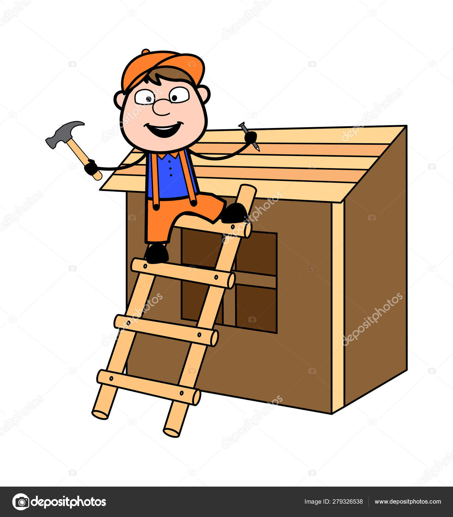 Repairing House - Retro Cartoon Carpenter Worker Vector Illustra Stock ...