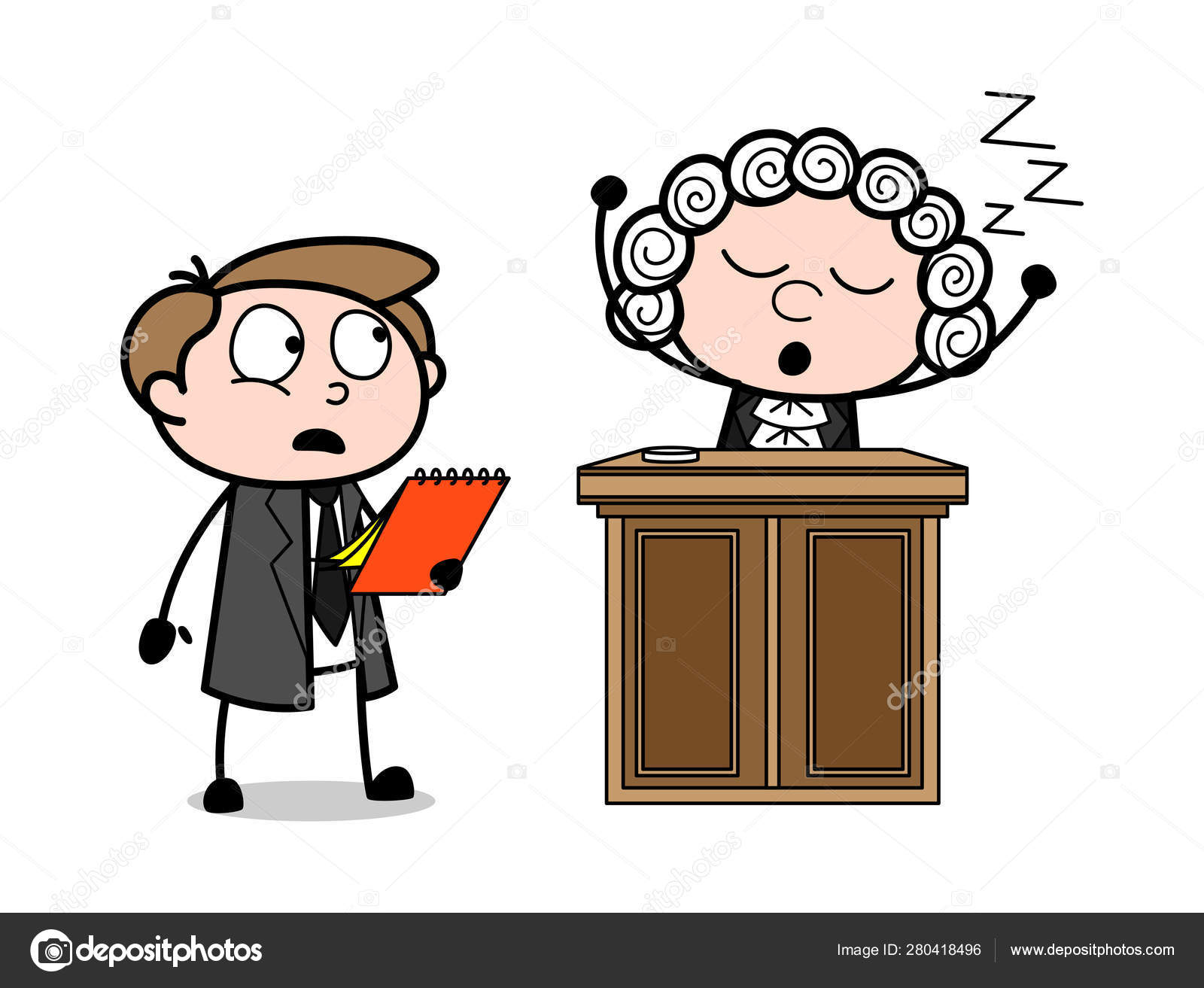 Pengacara Kartun Menonton Mengejutkan dan Hakim Vec Tidur Vektor Stok ...