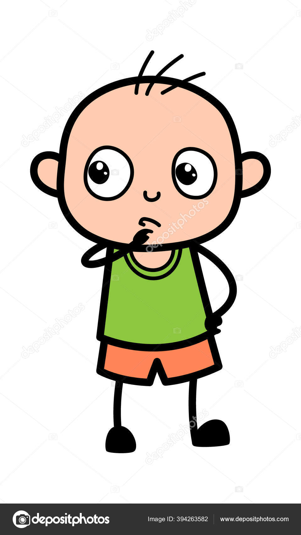 Desenhos Animados Careca Menino Pensando Seriamente Vetor de ...