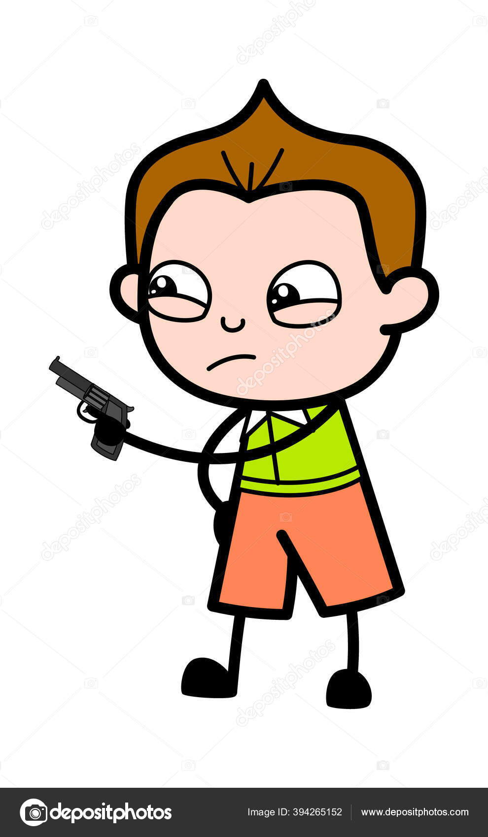 Cartoon Schoolboy Pointing Gun Stock Illustration by ©lineartist #394265152
