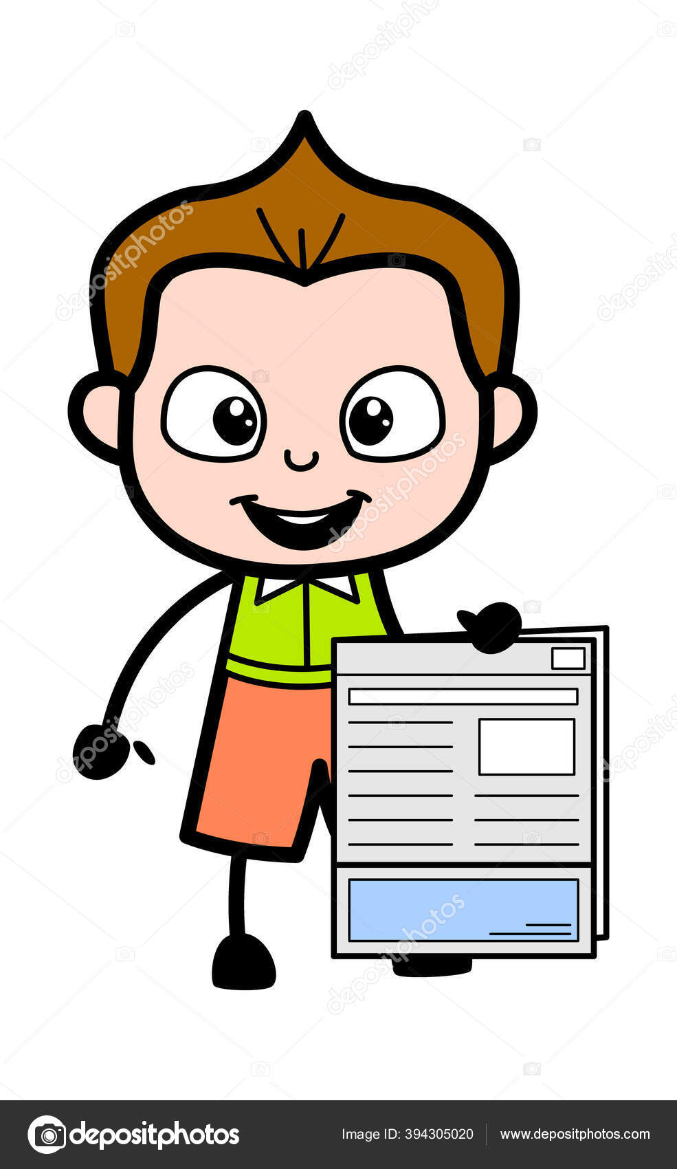 Cartoon Schoolboy Sosteniendo Periódico Vector de stock #394305020 de ...