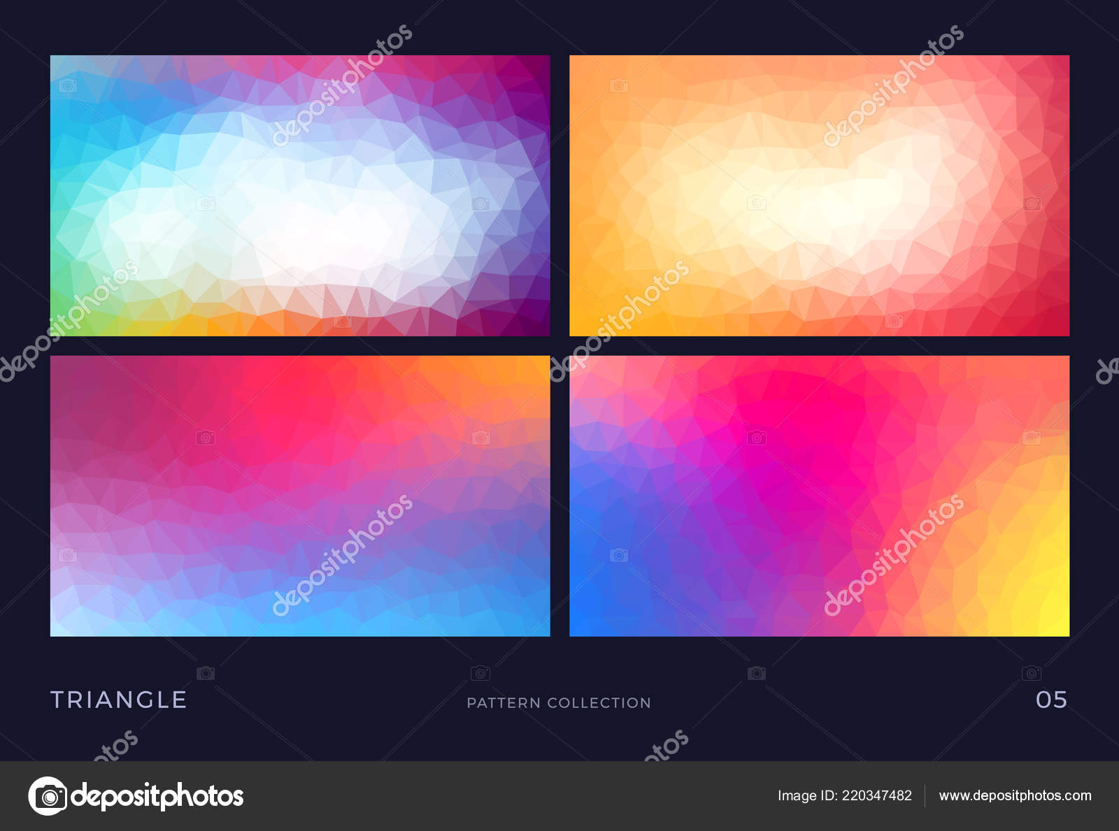Triangle vector mosaic backgrounds set, colorful abstract polygon ...