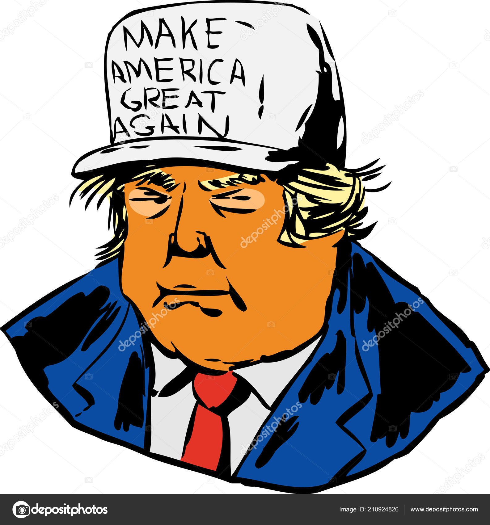 December 2017 Caricature President Donald Trump Wearing Maga Hat White ...
