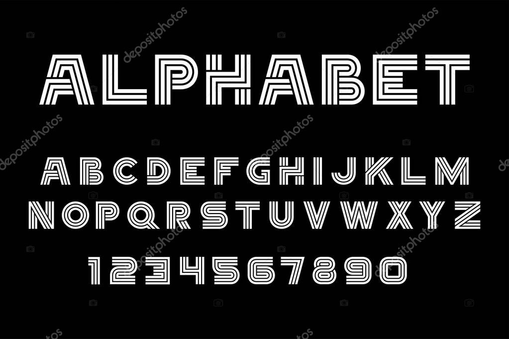 Blanco de fuente y alfabeto. Aislado sobre fondo negro 2023