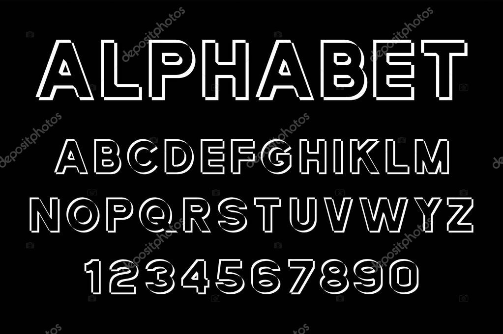 Blanco de fuente y alfabeto. Aislado sobre fondo negro 2023