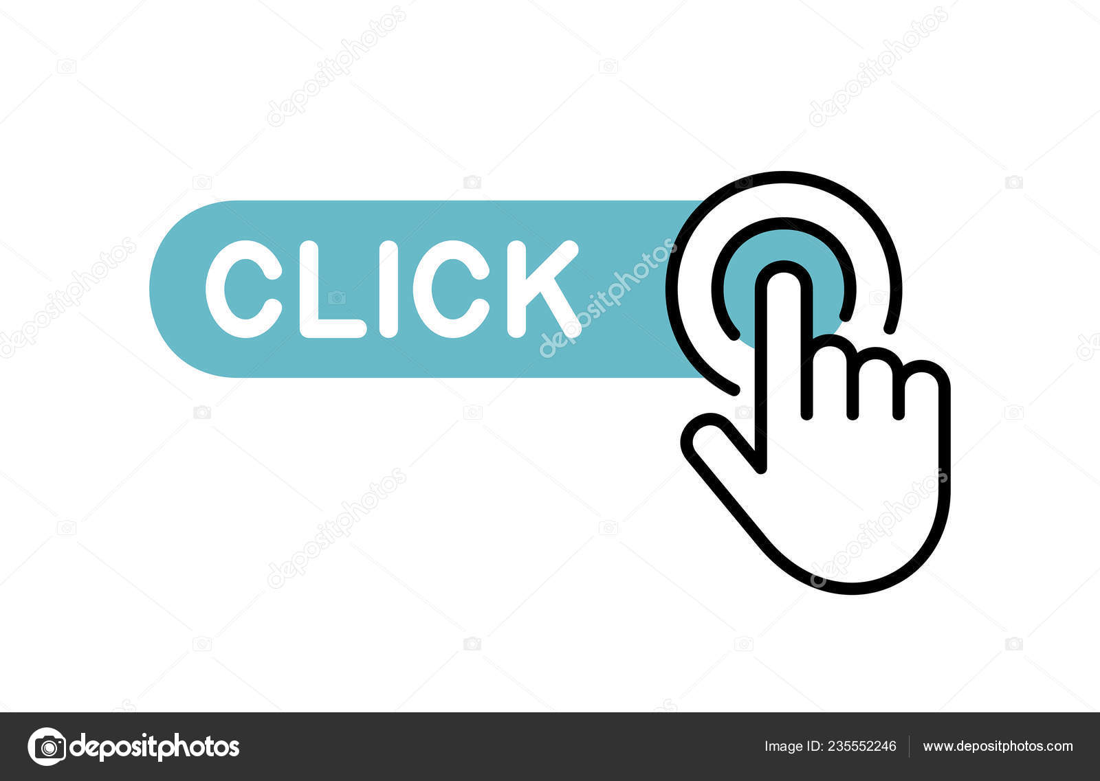 Click Here Button Hand Icon Isolated White Background Stock Vector by ...