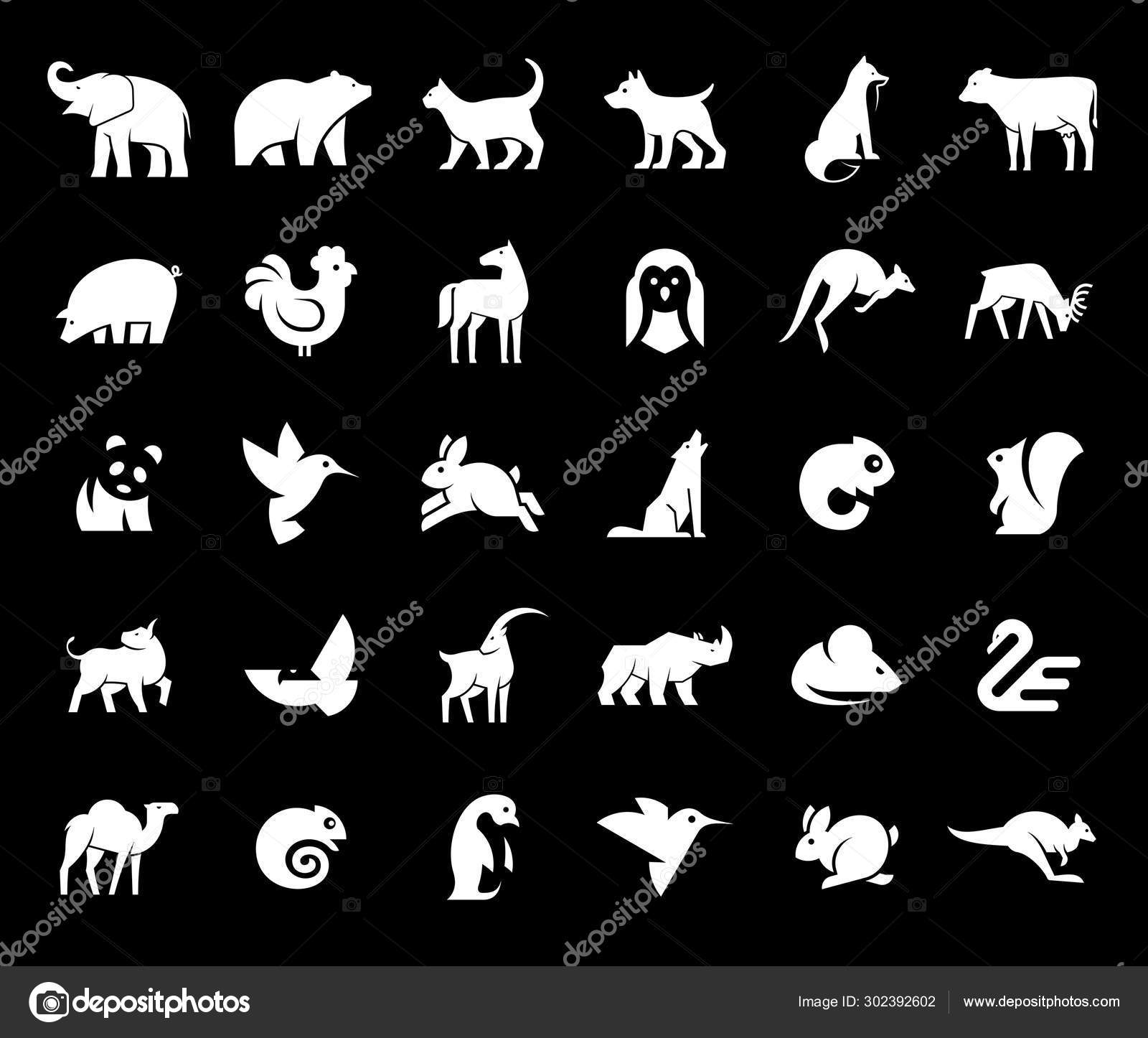 Koleksi Logo Hewan Set Logo Hewan Terisolasi Latar Belakang Hitam ...