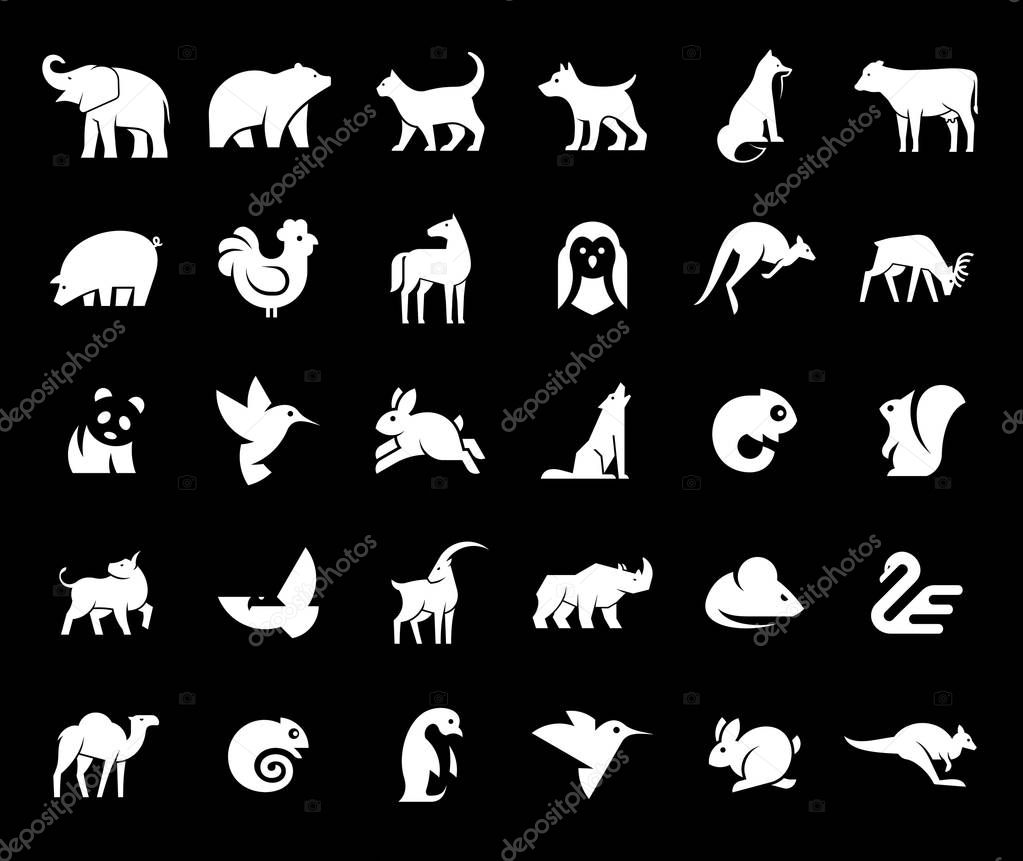 Colección Logos Animales Logotipo Animal Aislado Sobre Fondo Negro ...