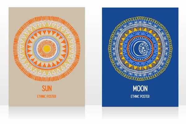 Two Cards Gypsy Style Moon Symbol Boho Style Frame Sketch Stock Vector ...