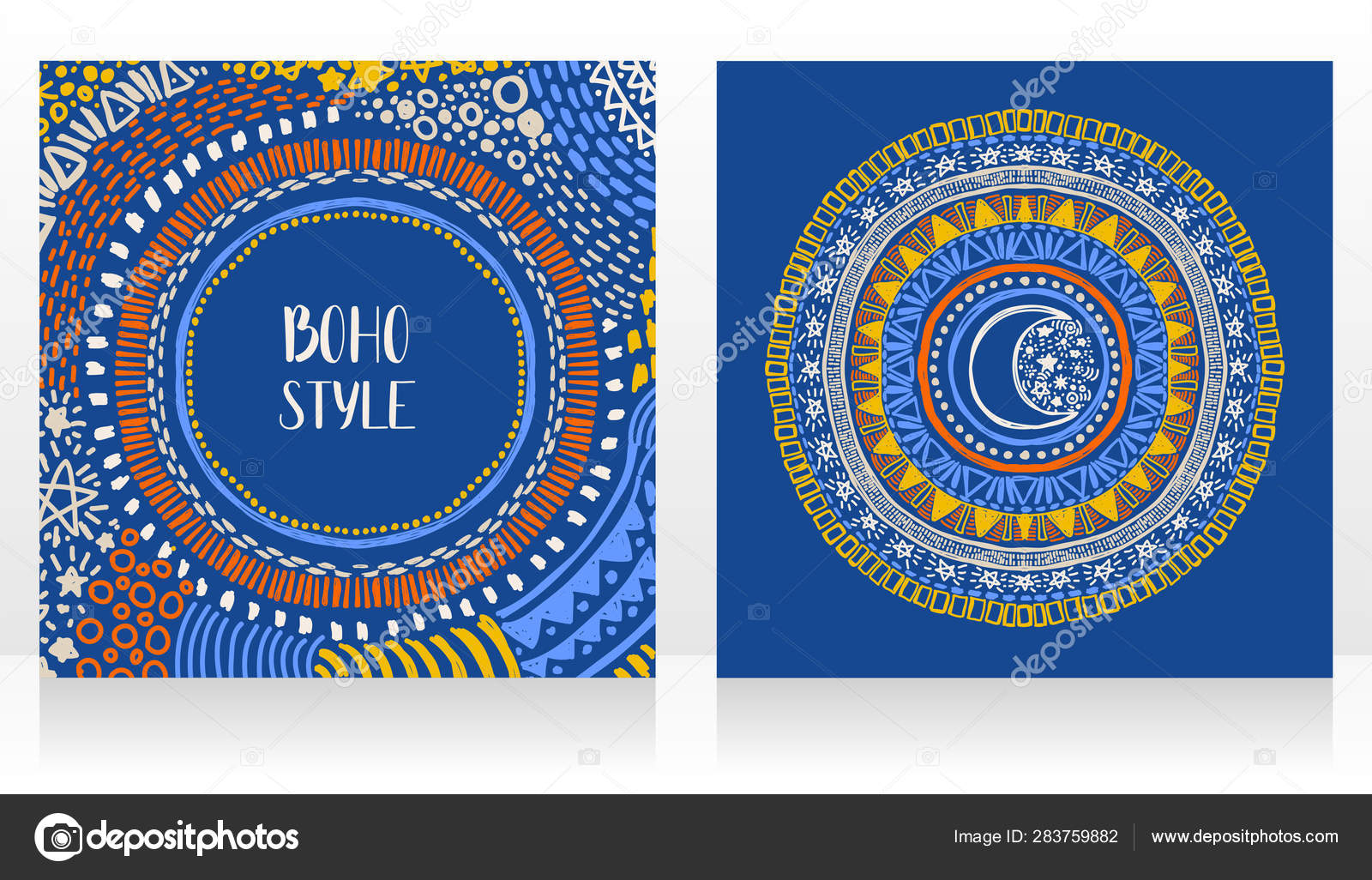 Two Cards Gypsy Style Moon Symbol Boho Style Frame Sketch Stock Vector ...