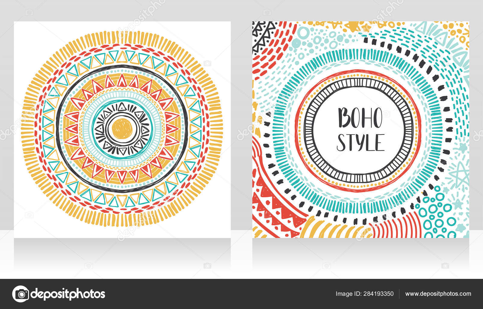Two Cards Gypsy Style Sun Symbol Boho Style Frame Sketch Stock Vector ...