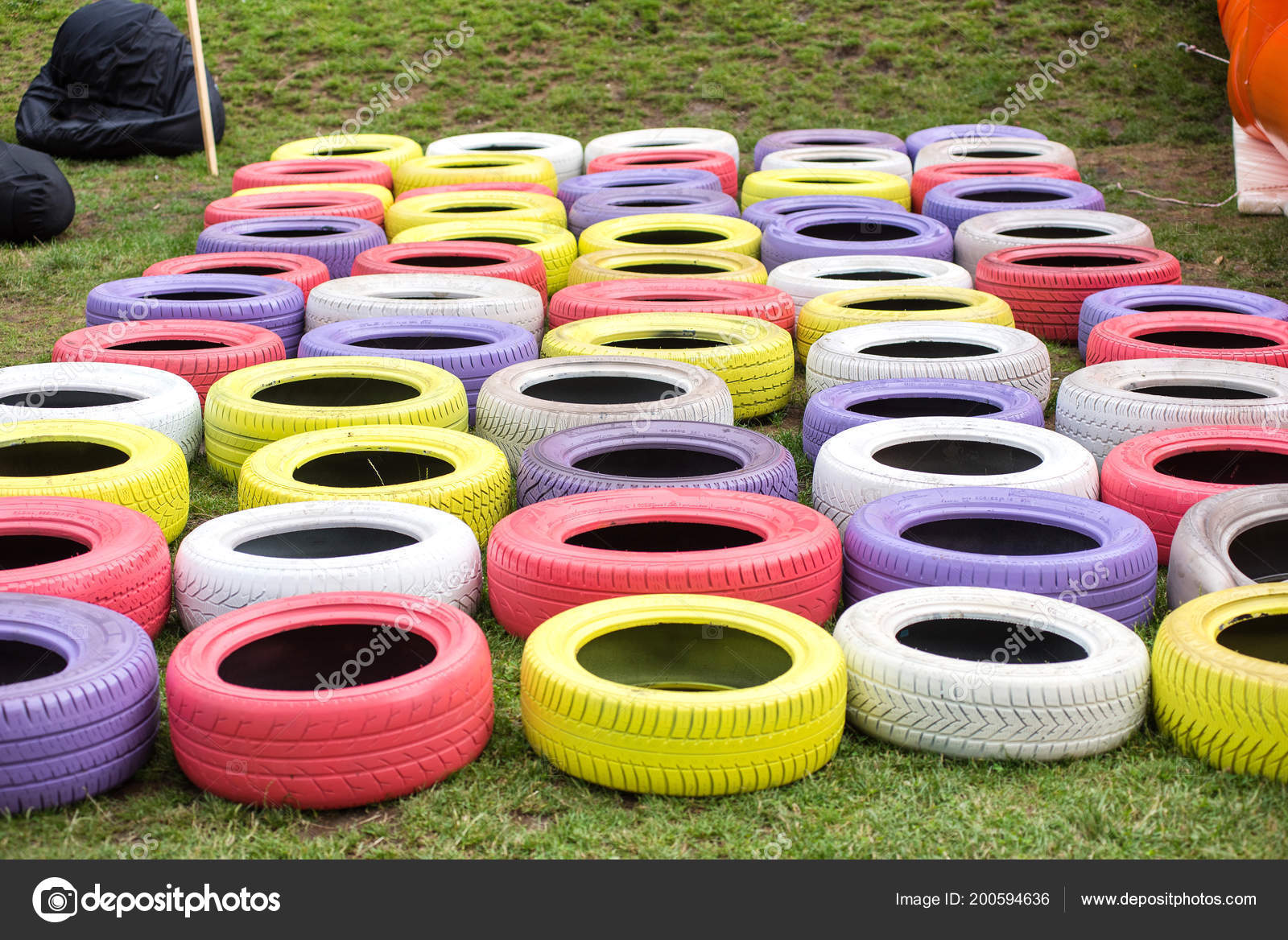 Different Colors Painted Car Tires Children Playground Stock Photo by ...