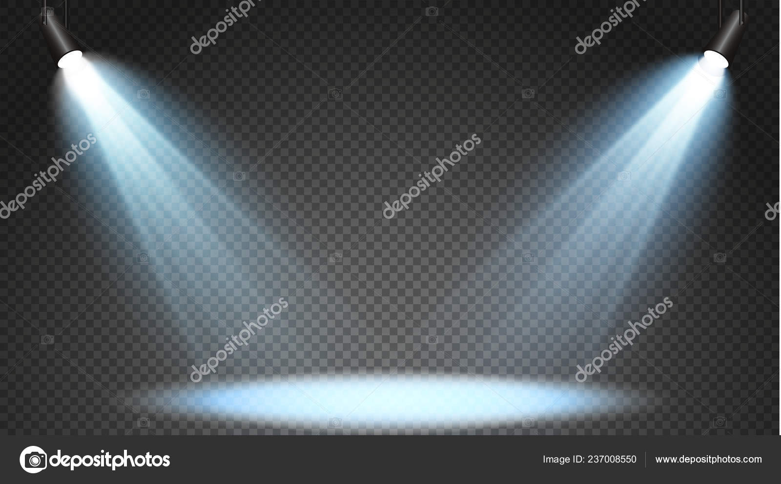 Set of colored searchlights on a transparent background. Bright ...