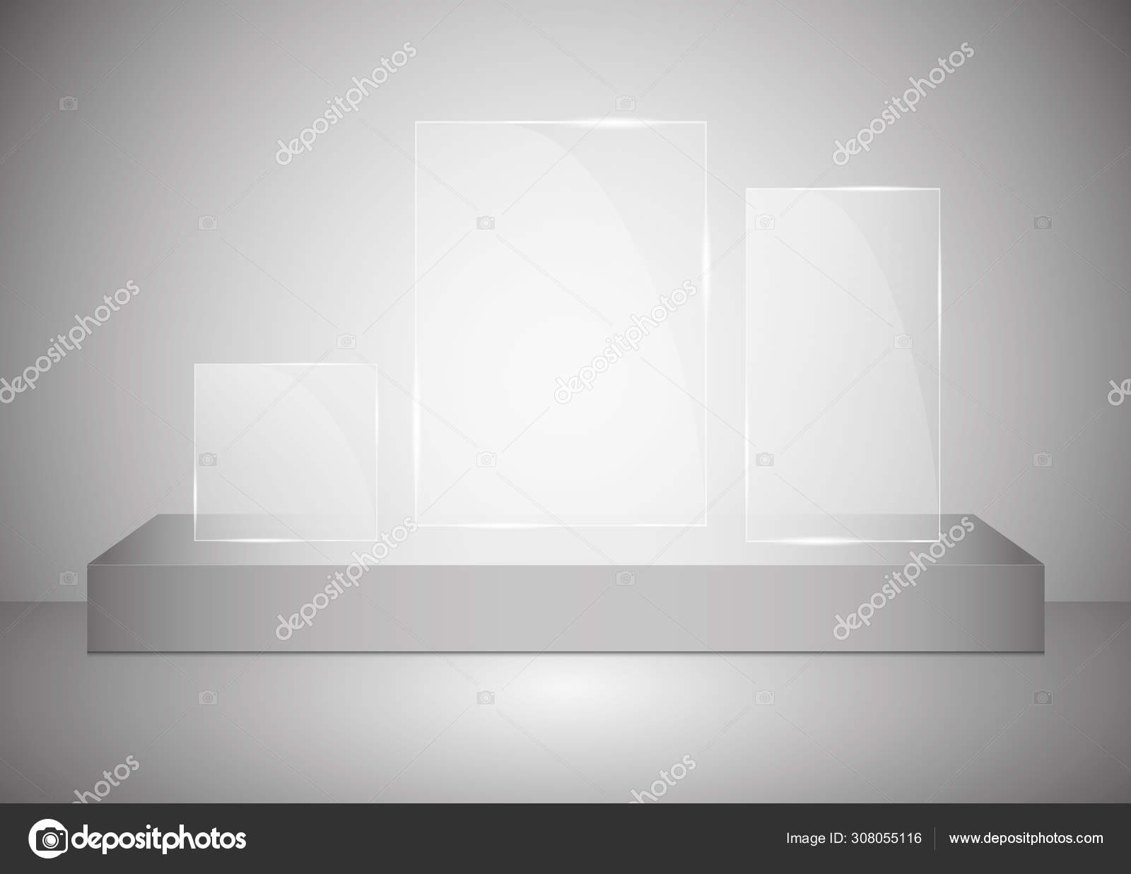 A rectangular podium with a glass pedestal or platform illuminated by ...