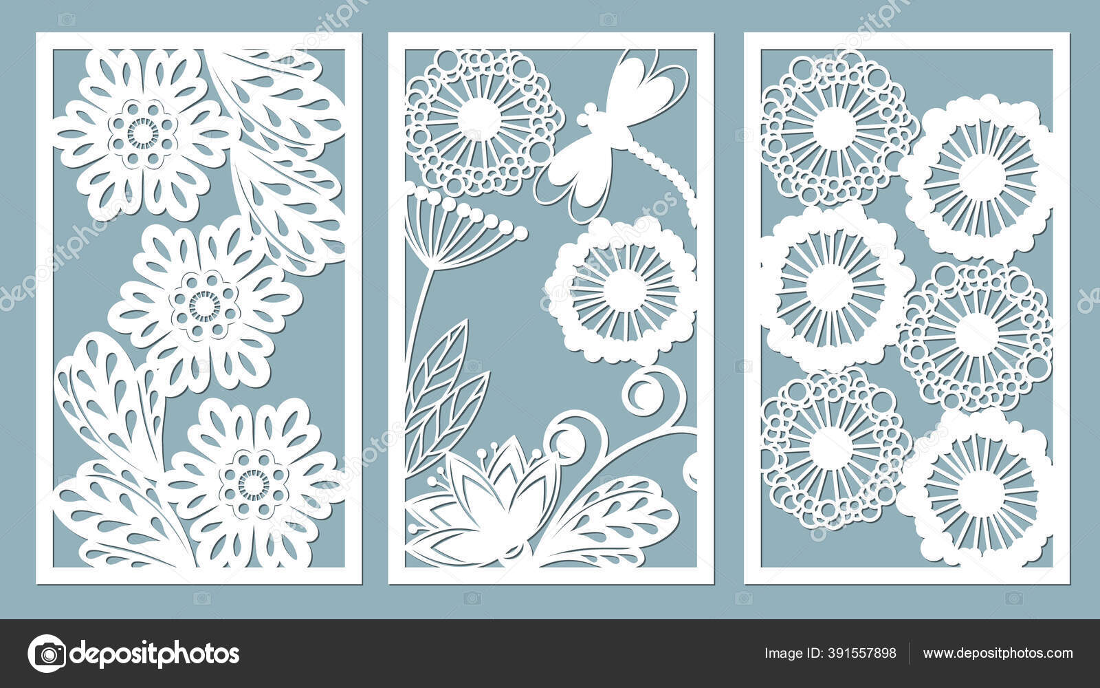Set Stencil Frames Leaves Dragonfly Berry Flowers Template Interior ...