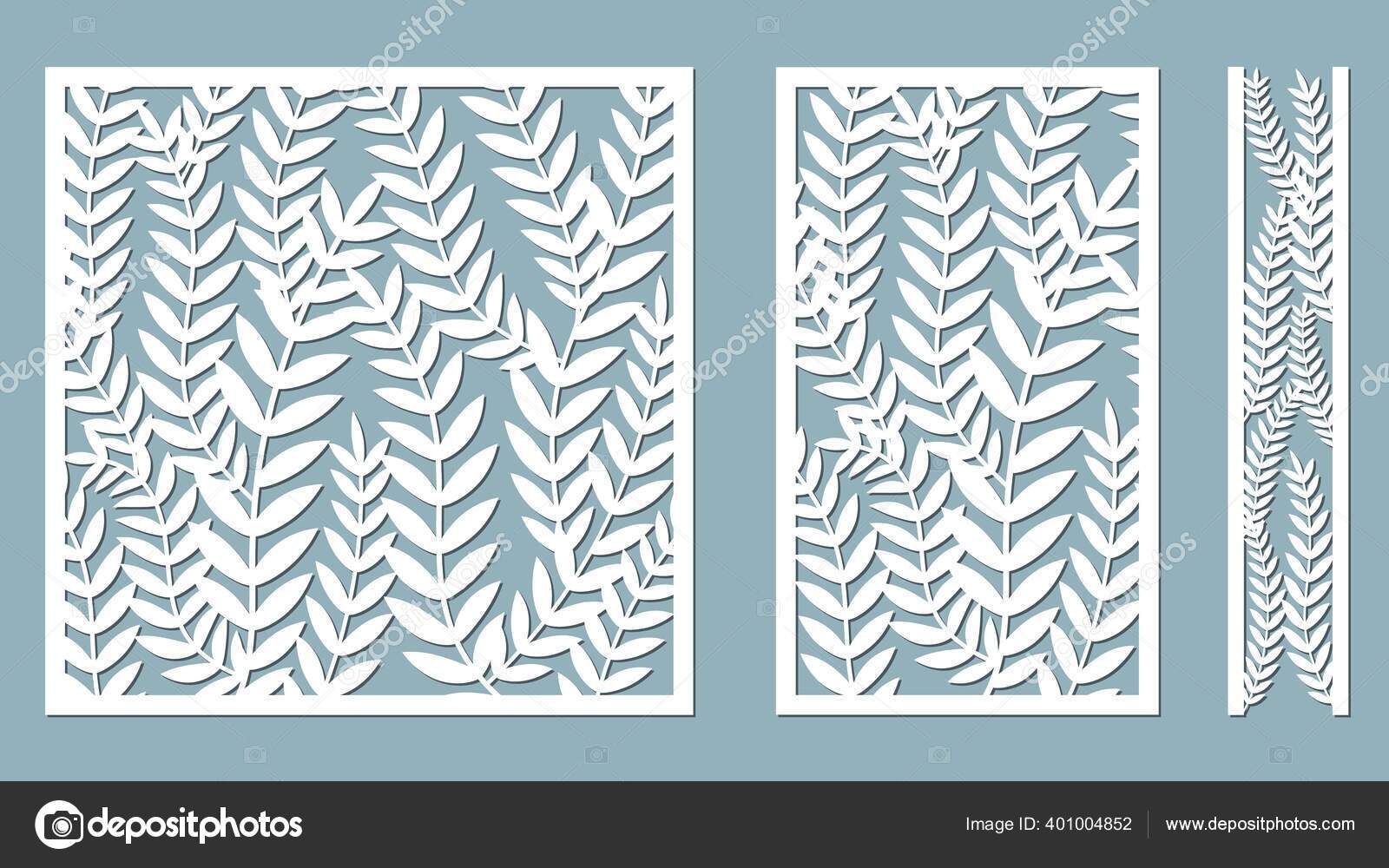 Set Template Cutting Fern Leaves Pattern Laser Cut Vector Illustration ...