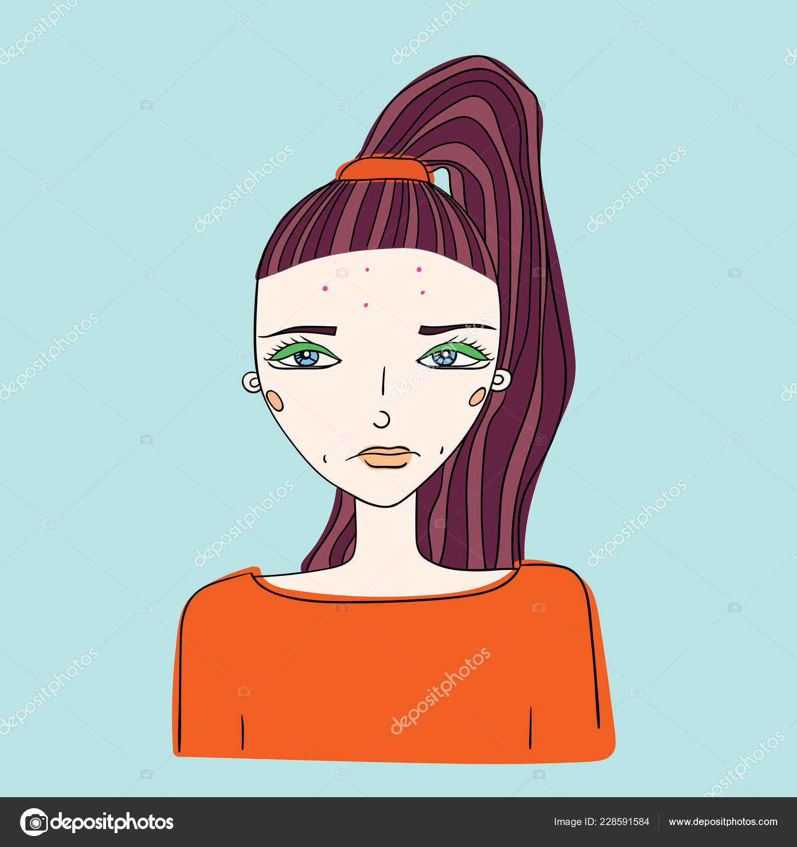 Young Girl Problem Skin Forehead Vector Illustration Stock Vector Image ...