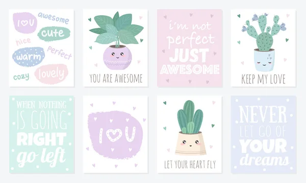 Vector Set Cute Postcards Funny Sea Animals Text Poster Adorable Stock ...