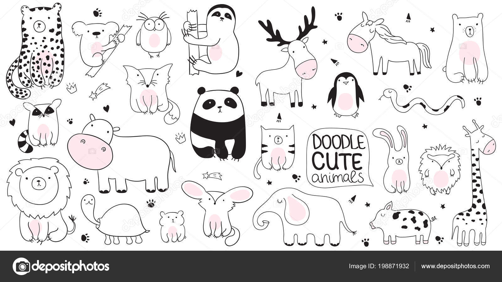 Vector Cartoon Sketch Illustration Cute Doodle Animals Perfect Postcard ... Vector Cartoon Sketch Illustration Cute Doodle Animals Perfect Postcard ...