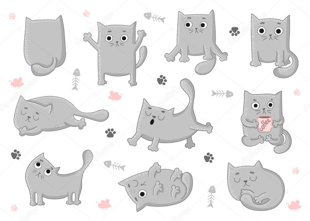 Conjunto de dibujos animados vectorial de gatos lindos. Colecci n de pegatinas. Perfecto para ...
