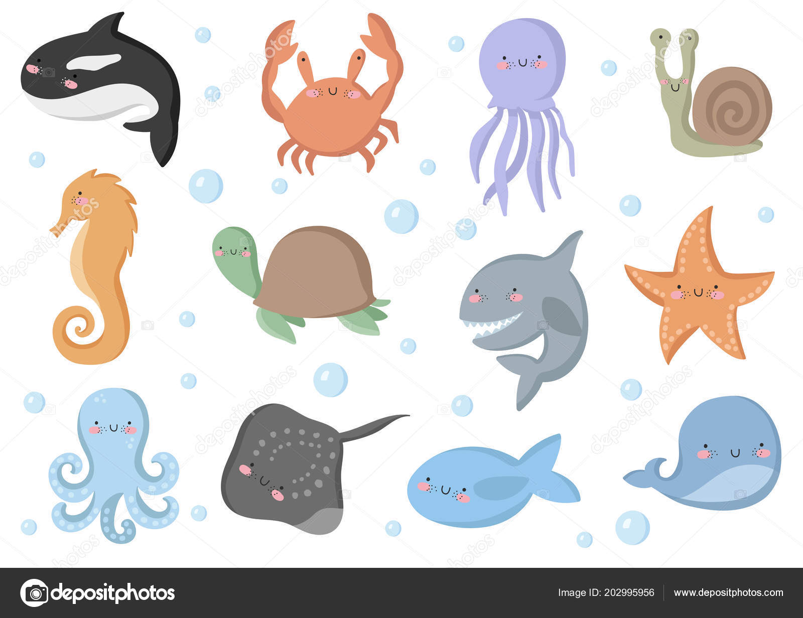 Vettoriale stockVettore Insieme Simpatici Simpatici Animali Marini ...