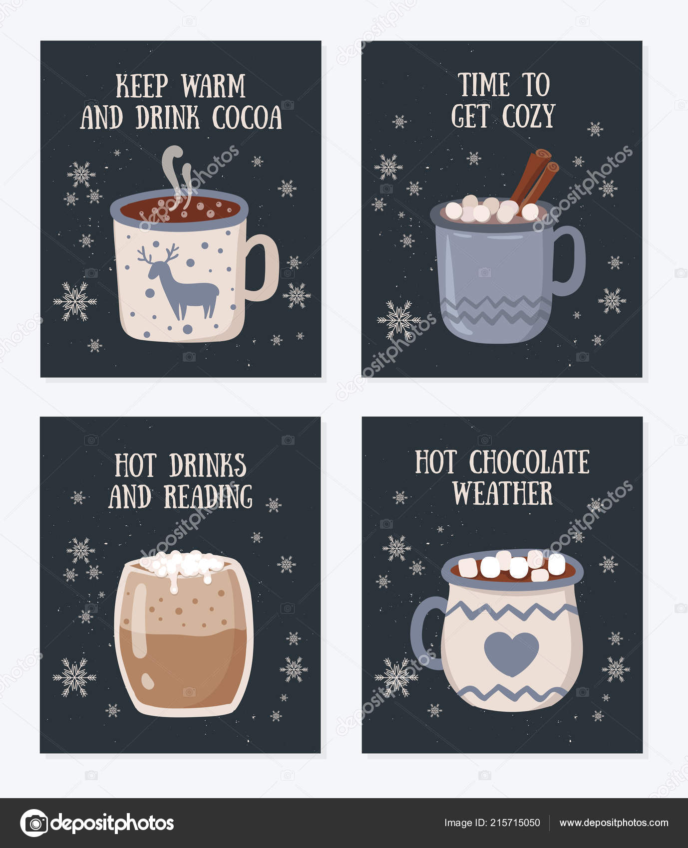 Vector Postcard Collection Hot Drinks Cozy Slogan Flat Design Hot Stock ...