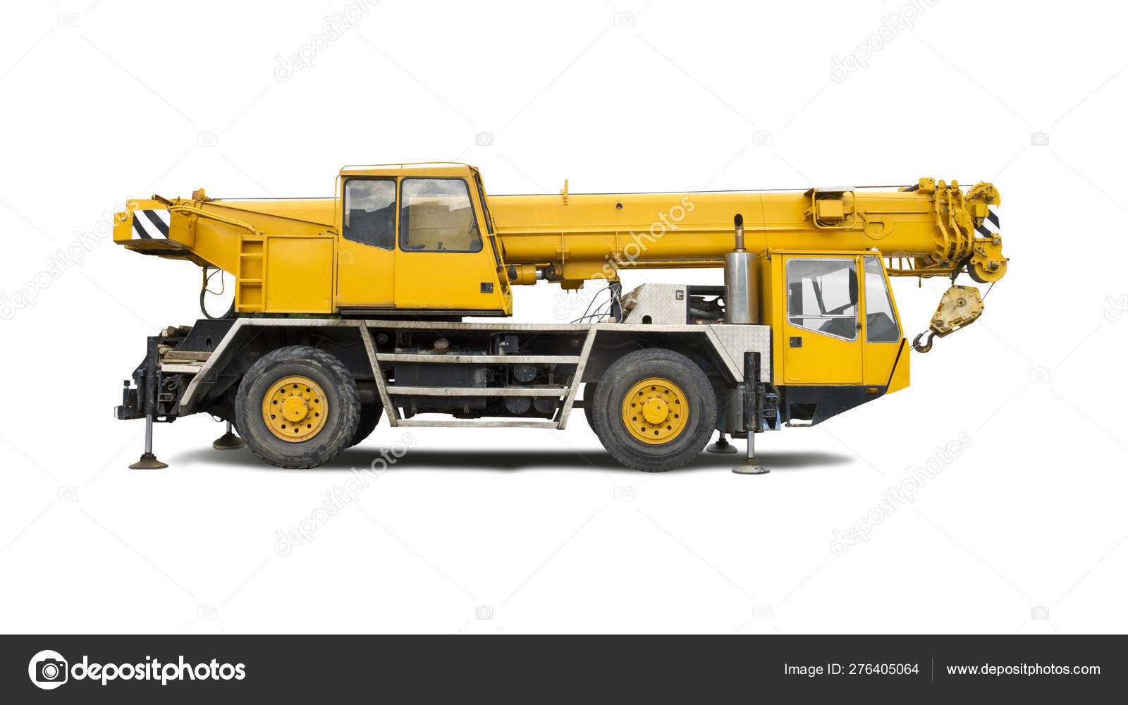 Yellow Mobile Crane Truck Side View Isolated White — Stock Editorial ...